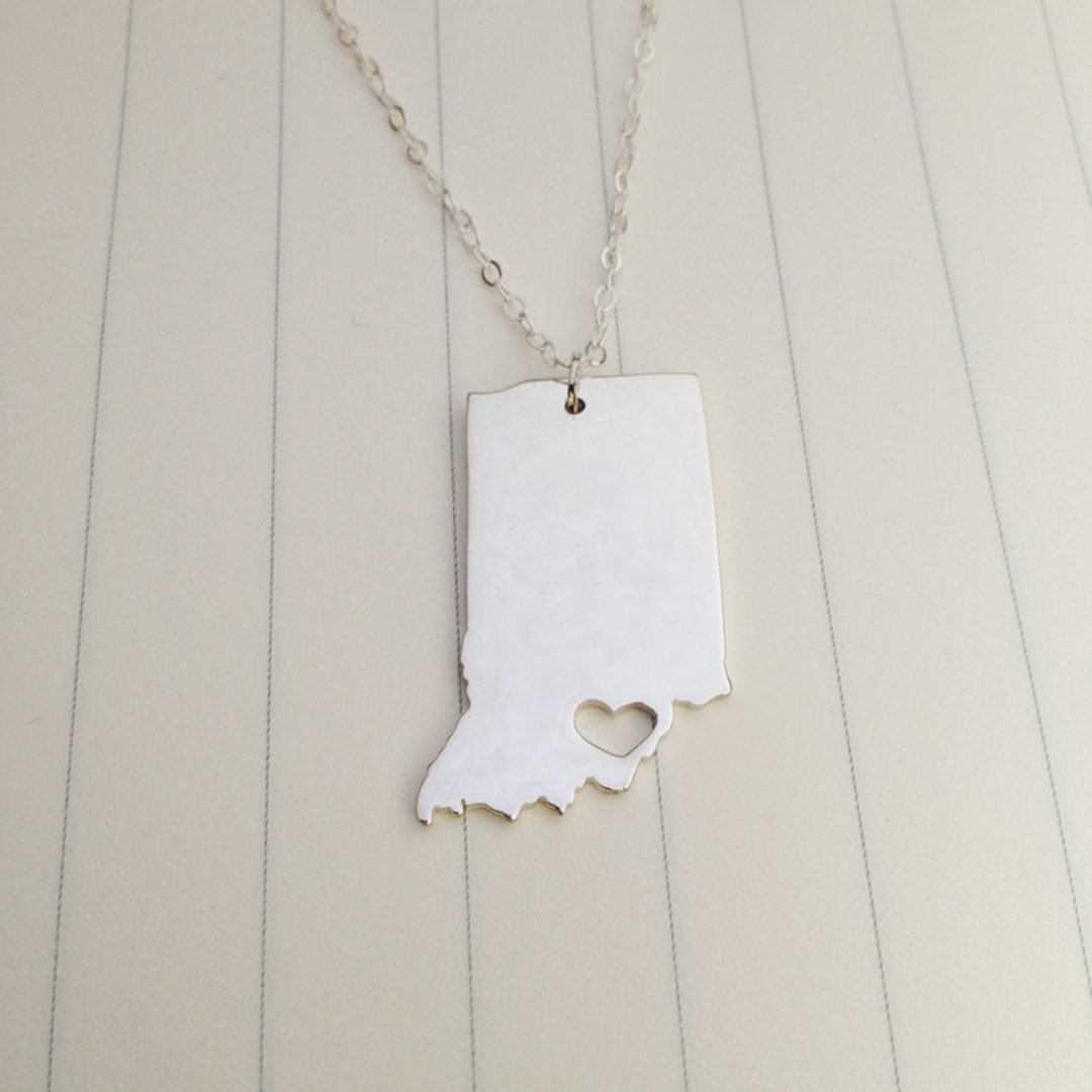 Silver Indiana State Necklace,in State Necklace,indiana State Charm ...