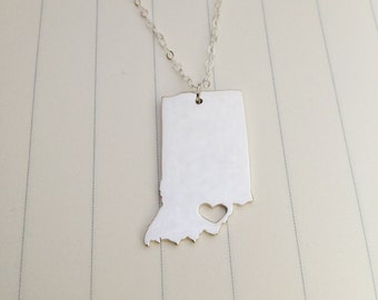 Silver Indiana State Necklace,in State Necklace,state Shaped Necklace ...