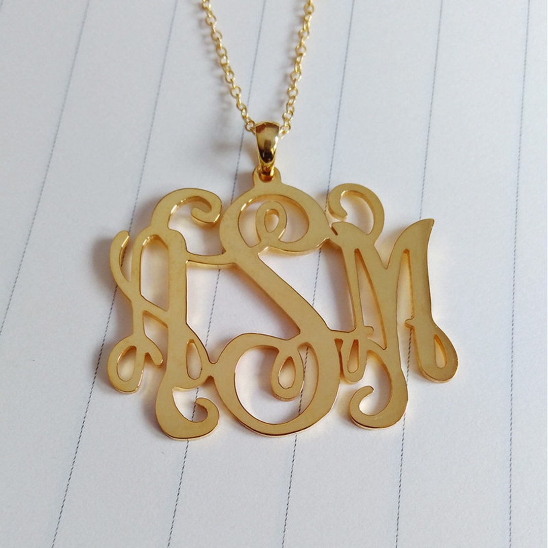 Personalized Gold Monogram Necklace,3 Initial Monogram Necklace,1.25 ...