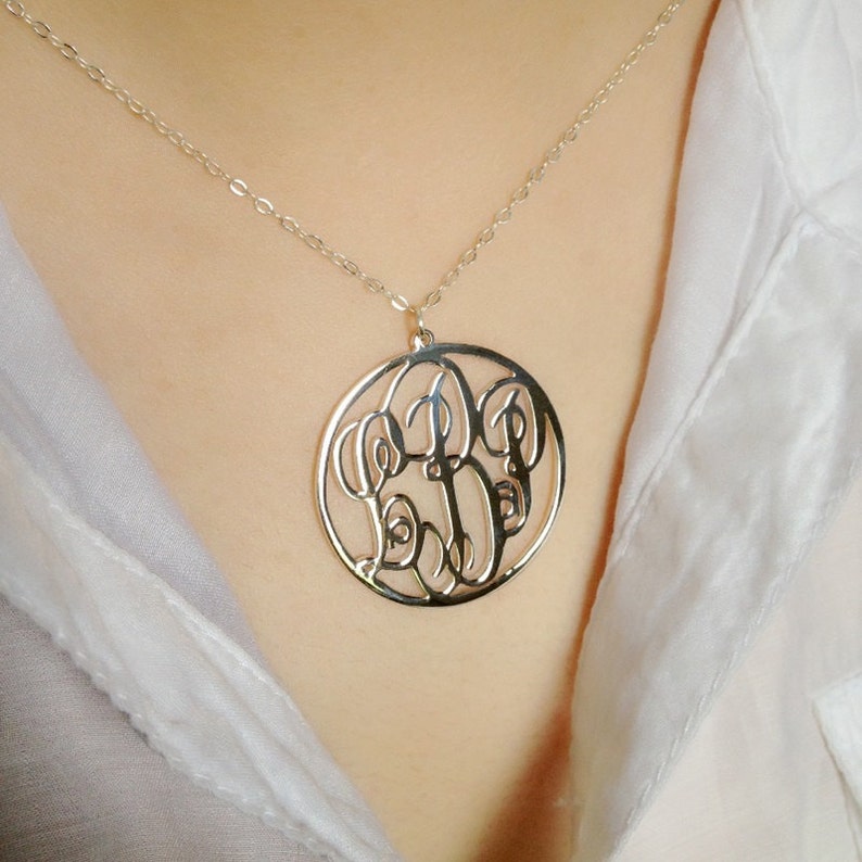 Silver Monogram Necklace,monogrammed Gifts,3 Initial Monogram Necklace ...