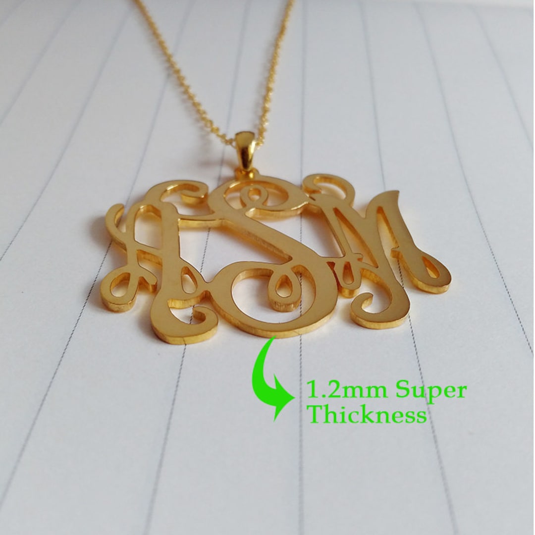 Initial Monogram Necklace,personalized Monogram Necklace,1.5 Inch Gold ...