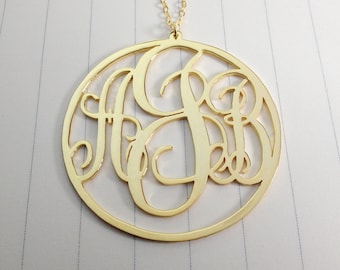 Circle Monogram Necklace1.75 Inch Personalized Monogram - Etsy