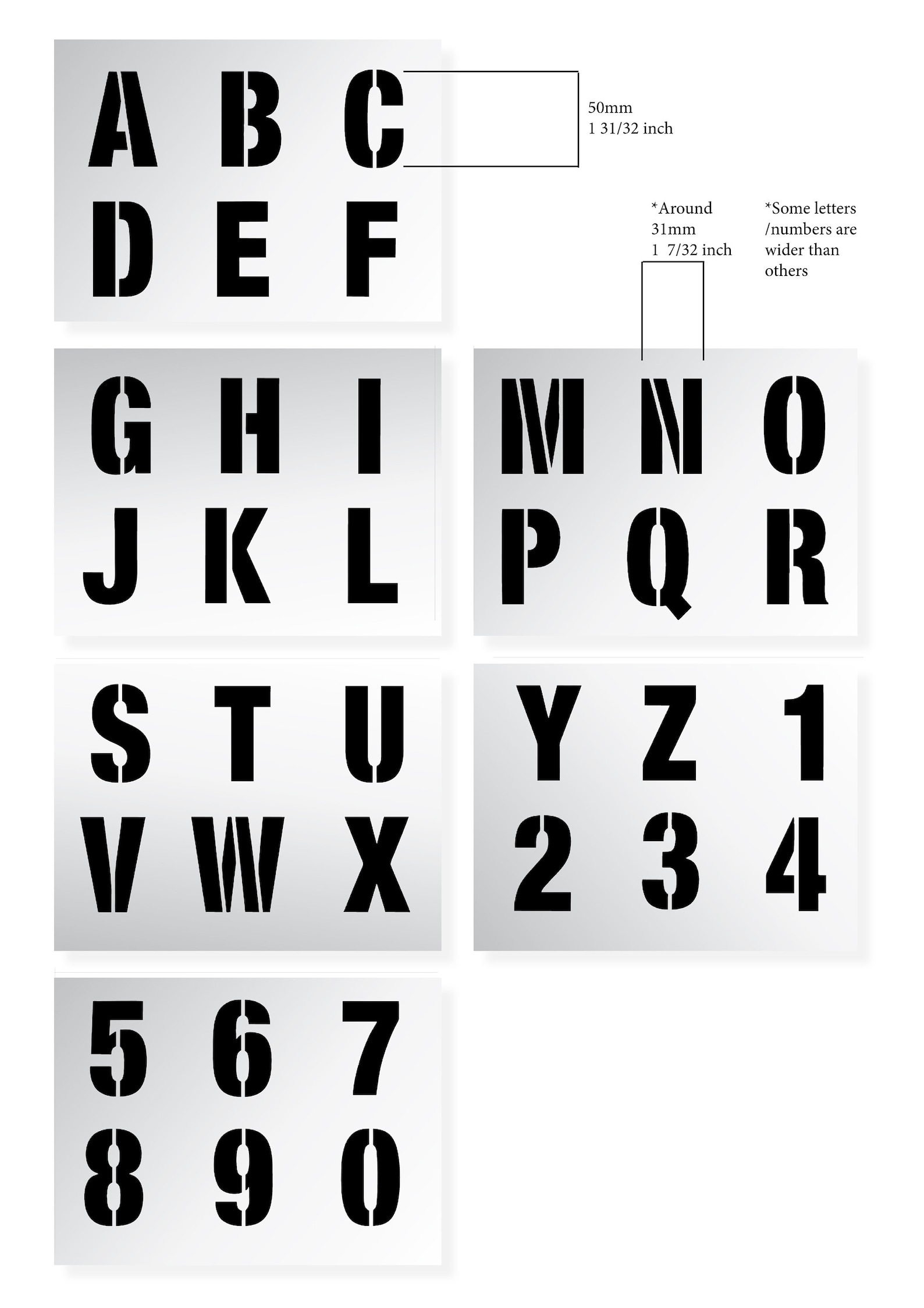 LETTER STENCILS 50mm ALPHABET Capital Letters / 0-9 Numbers - Etsy