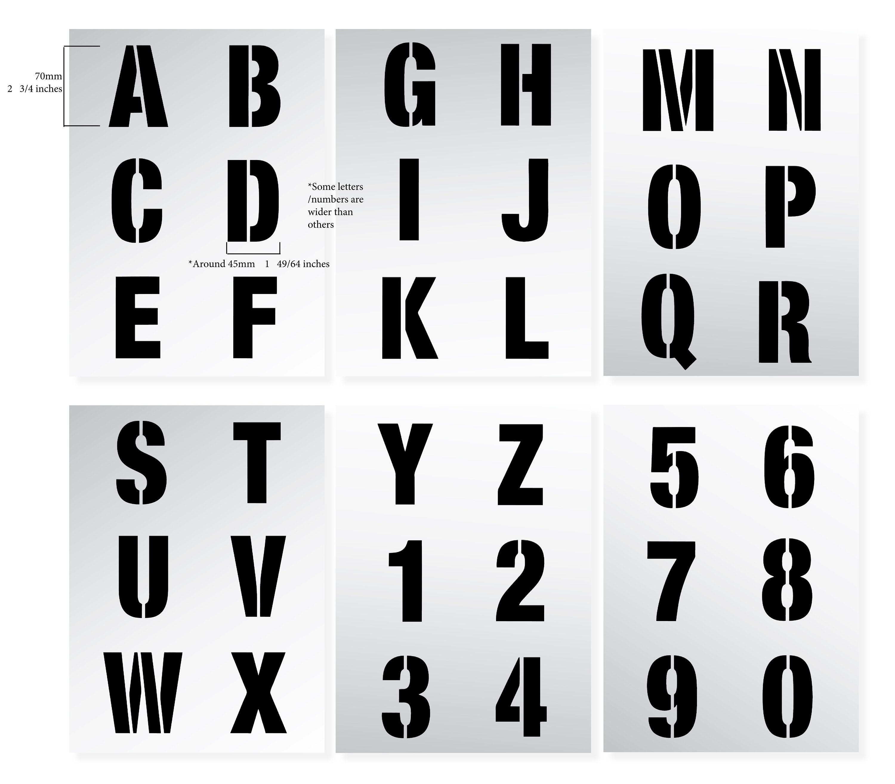 Big LETTER STENCILS 70mm ALPHABET Capital Letters / 0-9 - Etsy