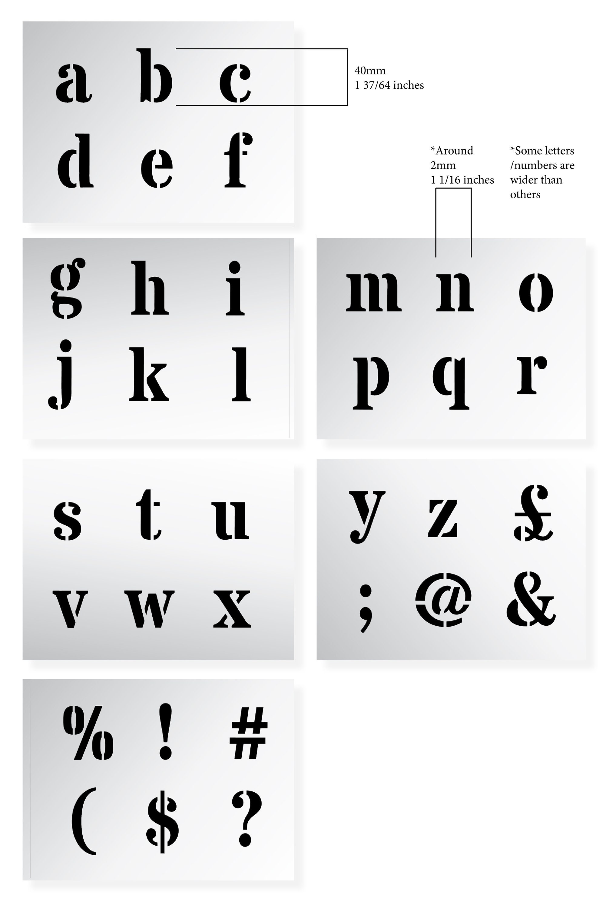 40mm LETTER ALPHABET STENCIL Letters / Symbols (1.57 Inches Tall) 6 X ...