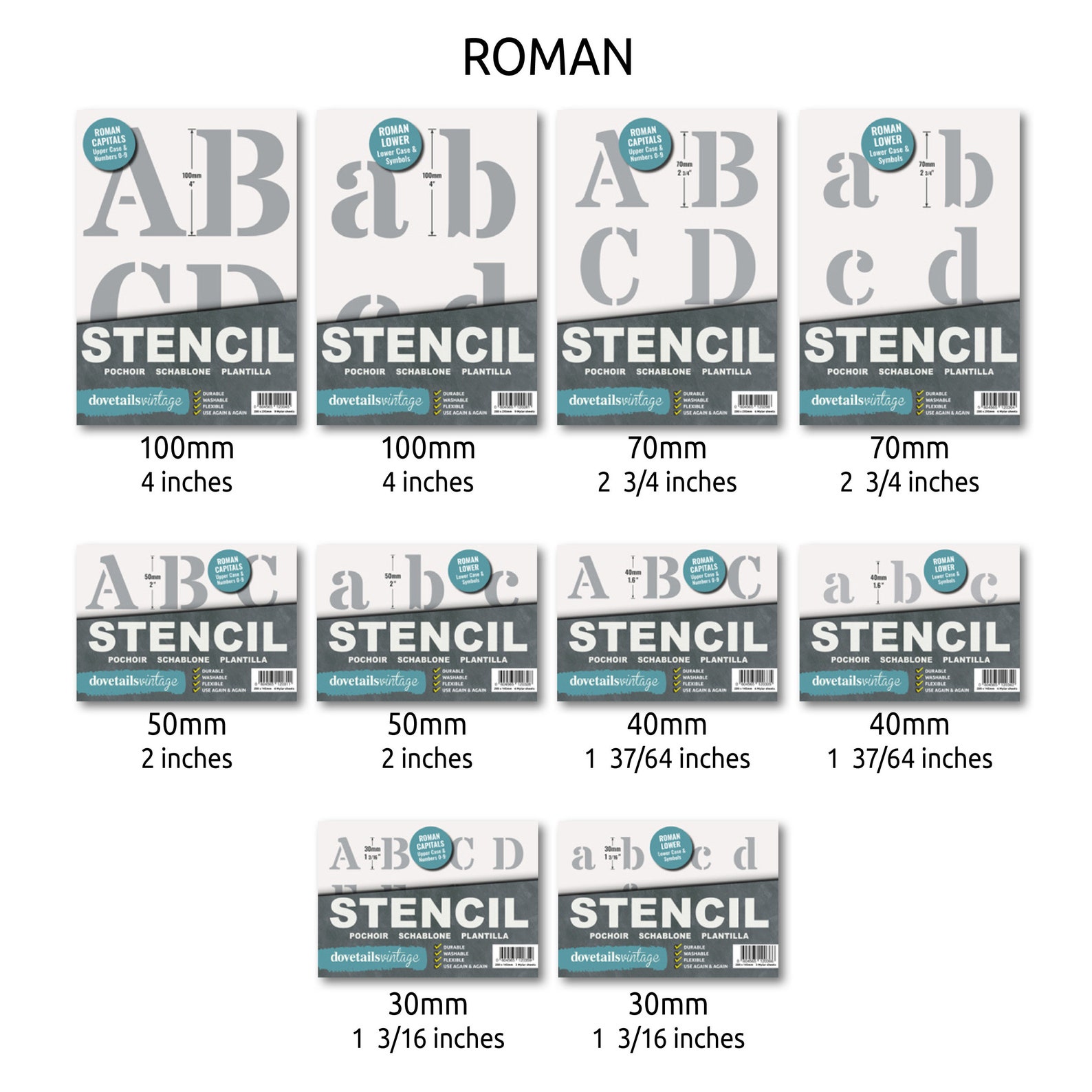 40mm LETTER ALPHABET STENCIL Letters / Symbols (1.57 Inches Tall) 6 X ...