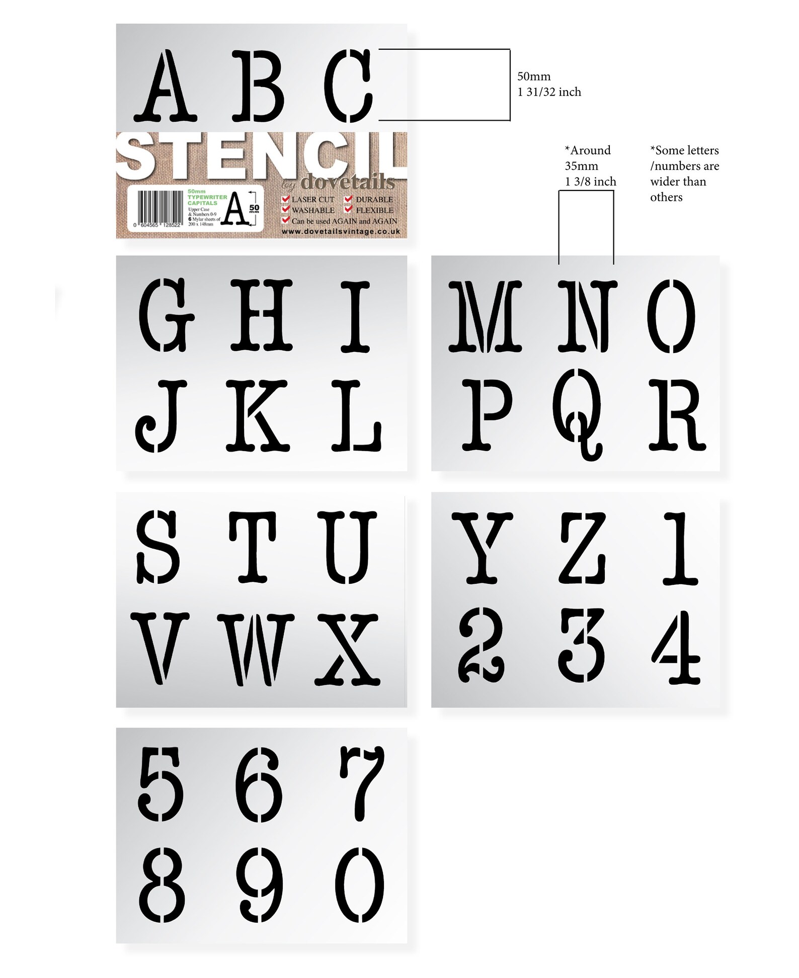 LETTER STENCILS 50mm Typewriter ALPHABET Capital Letters / 0-9 - Etsy
