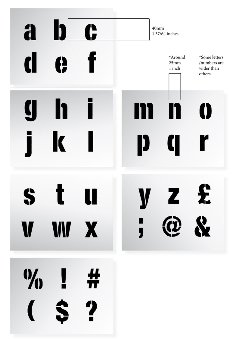 40mm LETTER ALPHABET STENCIL Letters / Symbols 1.57 Inches - Etsy