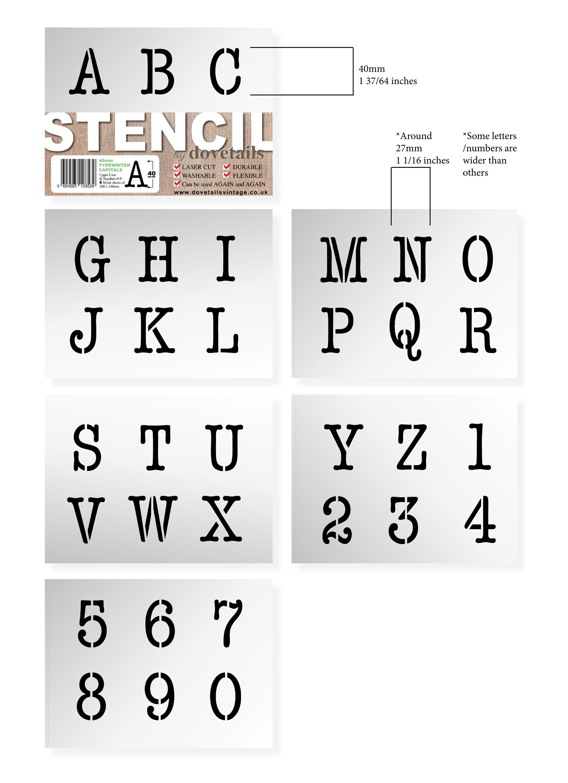 LETTER STENCILS 40mm Typewriter ALPHABET Capital Letters / 0-9 | Etsy UK