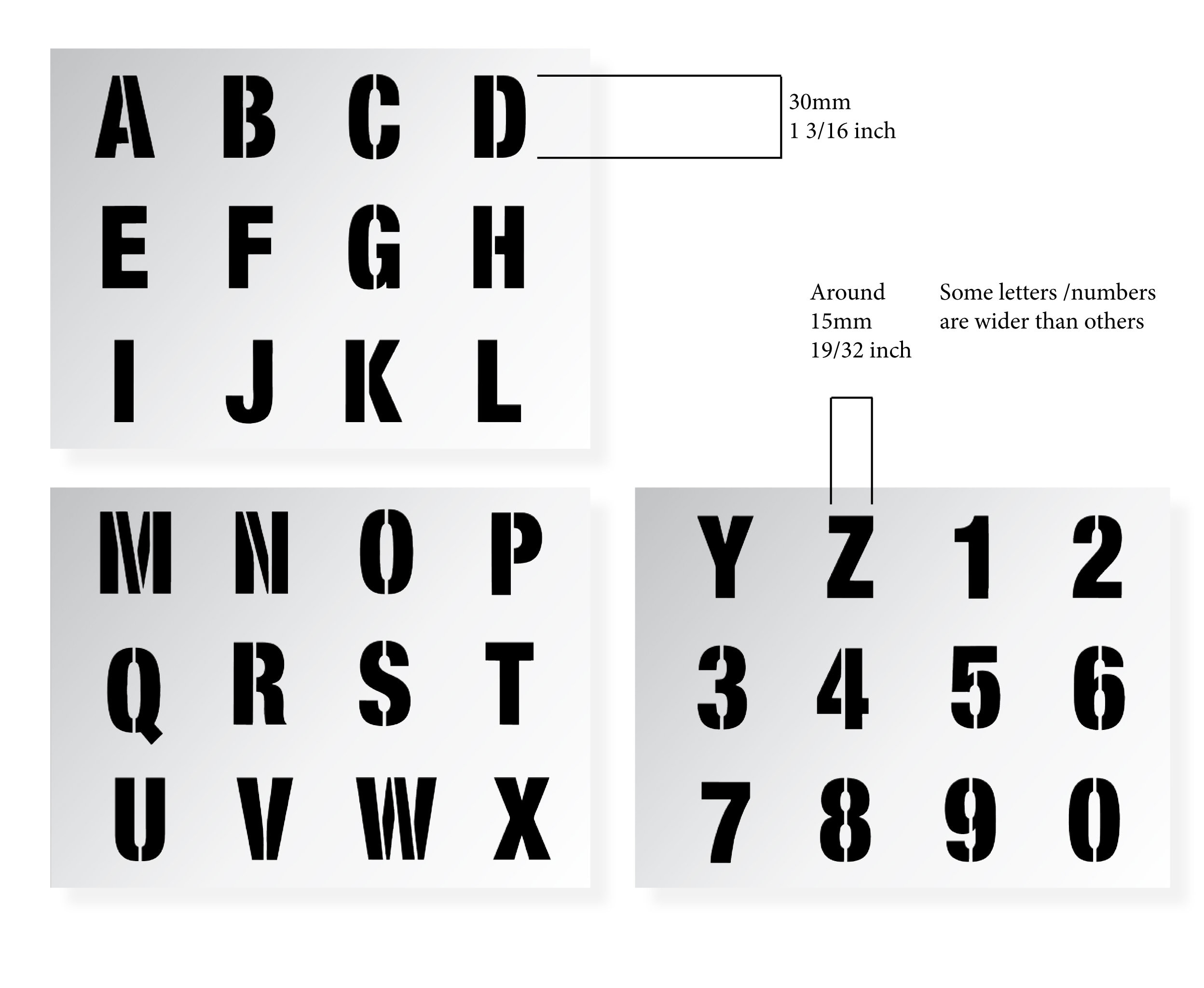 LETTER STENCILS 30mm ALPHABET Capital Letters / 0-9 Numbers 1.18 Inches ...