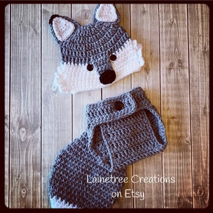 Baby Wolf Hat and Diaper Cover Set, Photo Outfit for Newborn Girl or ...