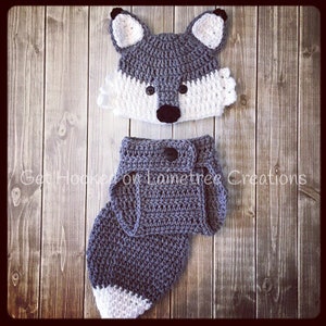 Baby Wolf Hat and Diaper Cover Set, Photo Outfit for Newborn Girl or ...