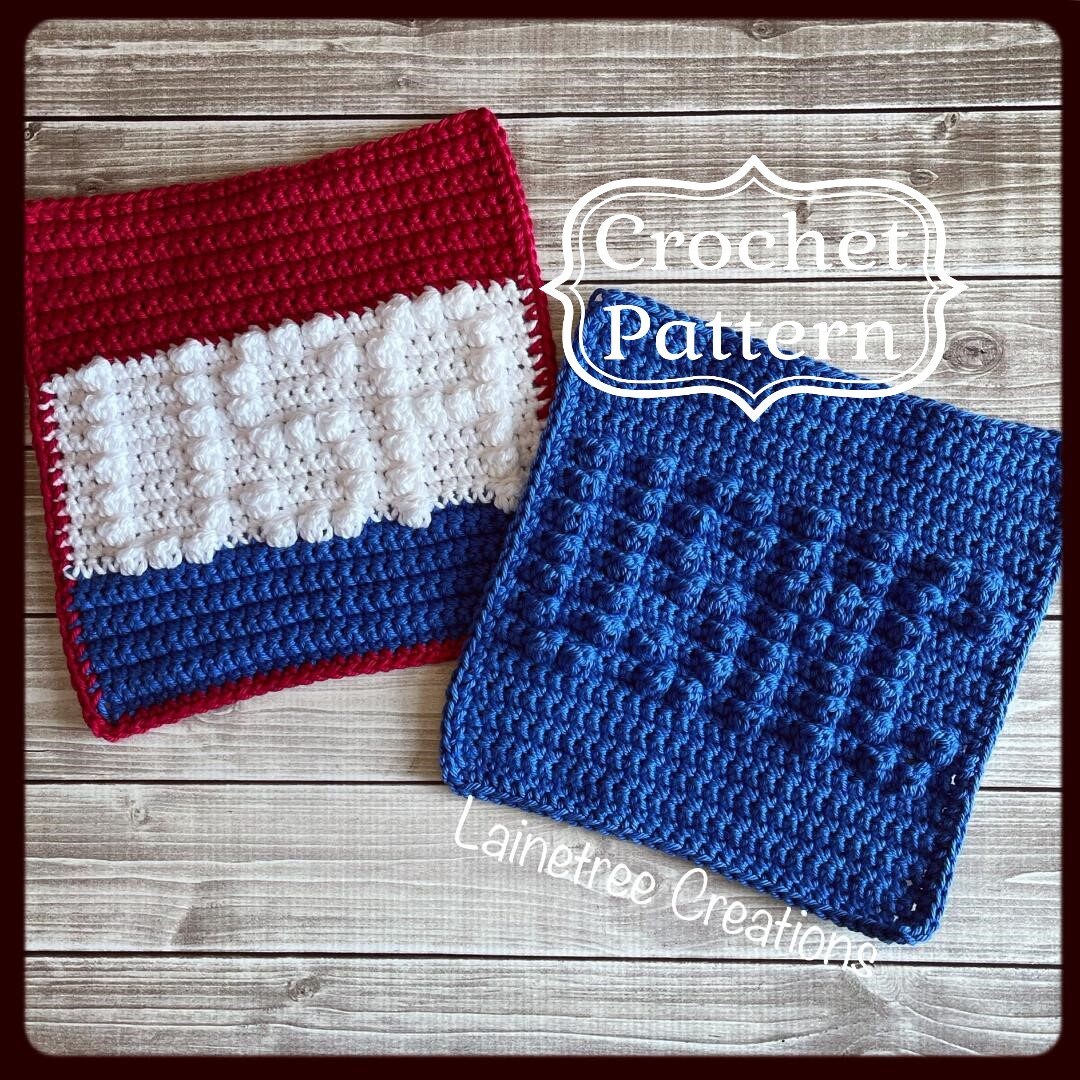 USMC & USA Dishcloth Patterns, Crochet Dishcloth Pattern, Easy Crochet ...