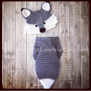 Baby Wolf Hat and Diaper Cover Set, Photo Outfit for Newborn Girl or ...