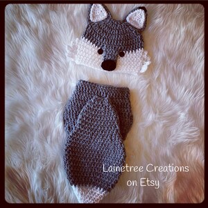 Baby Wolf Hat and Diaper Cover Set, Photo Outfit for Newborn Girl or ...
