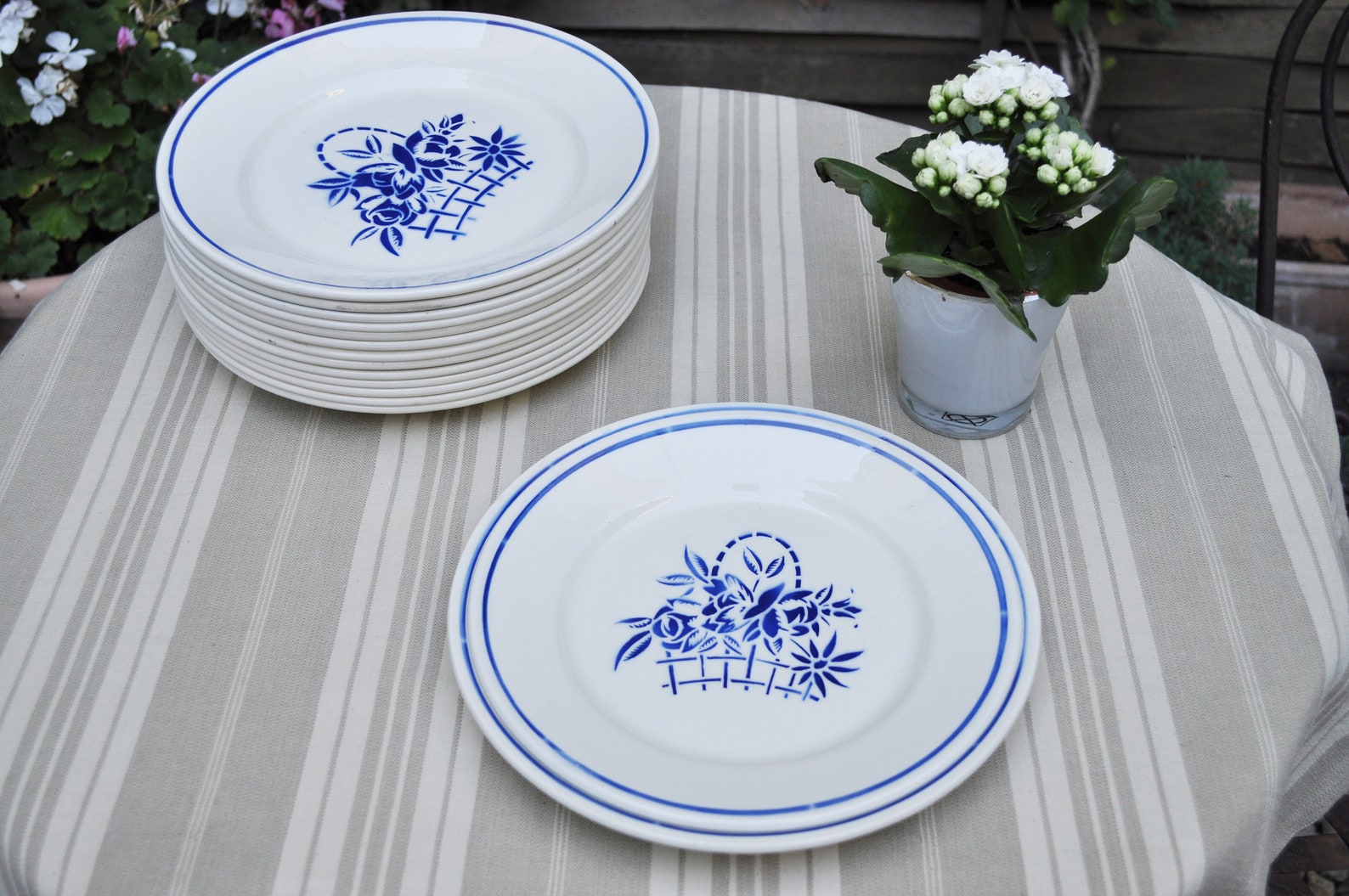 Set of 6 Vintage French Dinner Plates White and Blue Stencil - Etsy