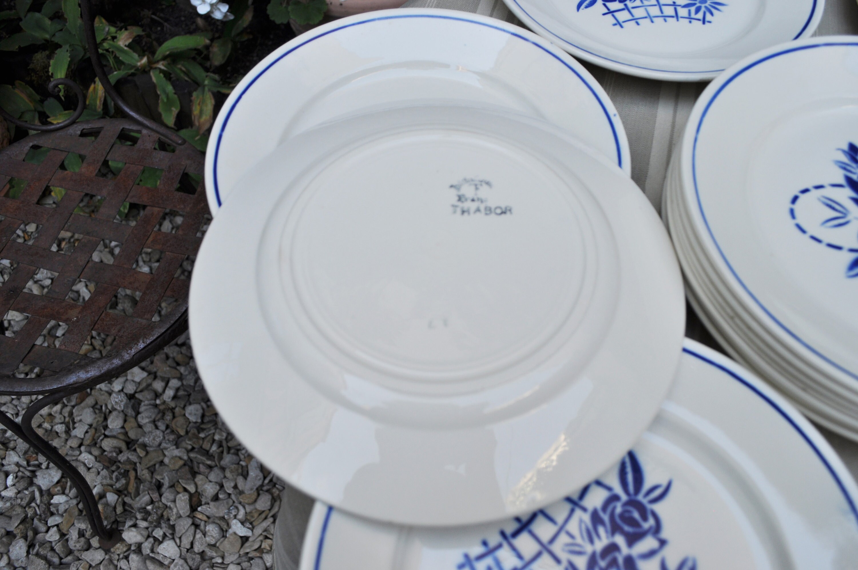 Set of 6 Vintage French Dinner Plates White and Blue Stencil - Etsy