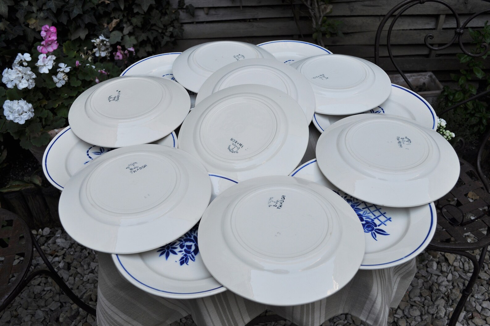 Set of 6 Vintage French Dinner Plates White and Blue Stencil - Etsy