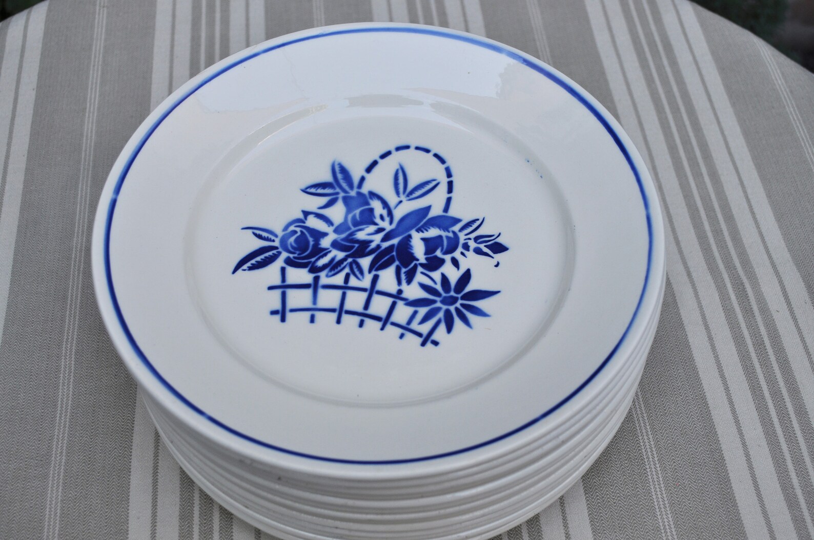 Set of 6 Vintage French Dinner Plates White and Blue Stencil - Etsy