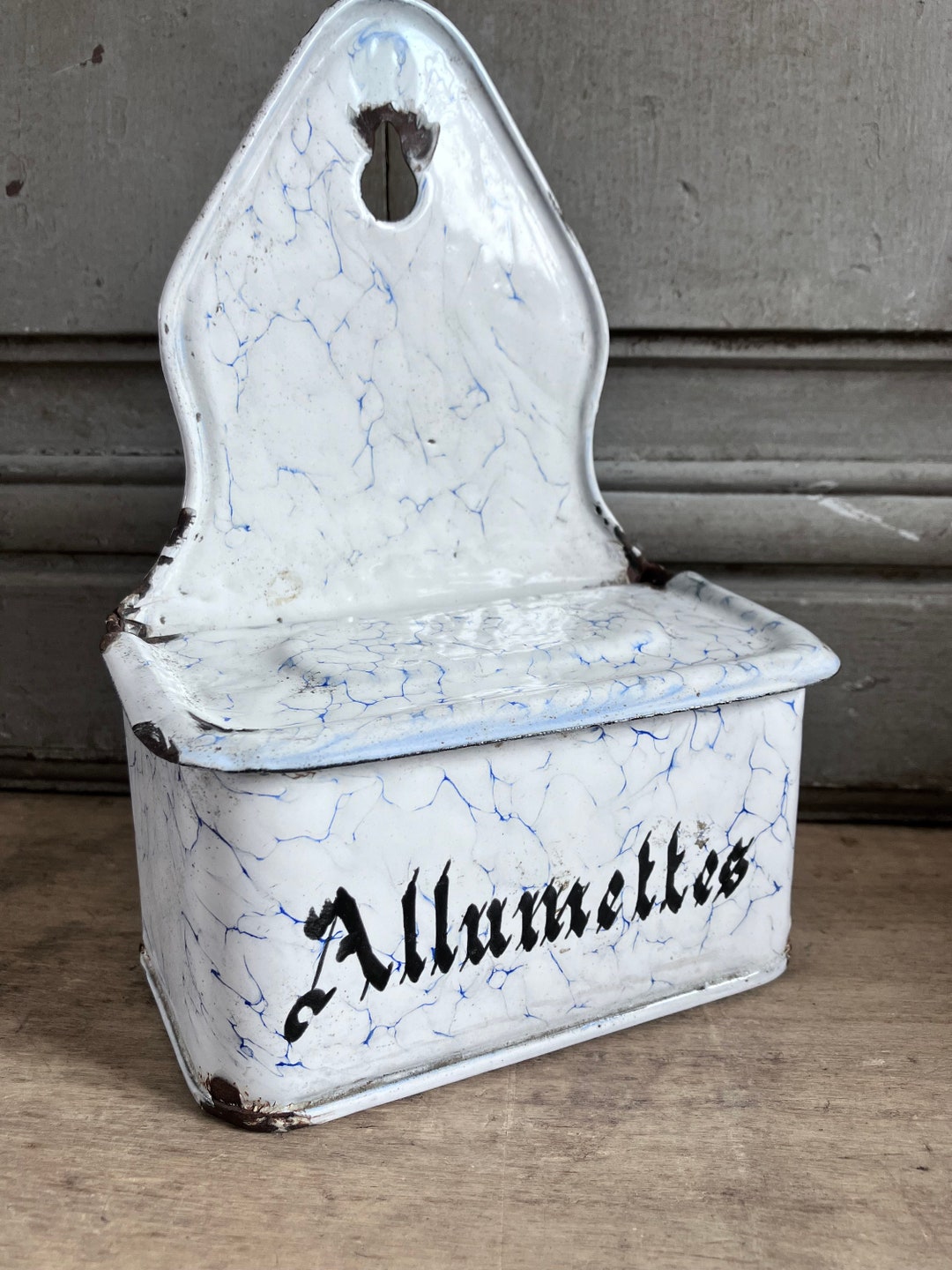 Antique French Enamelled Matchbox White and Blue - Etsy