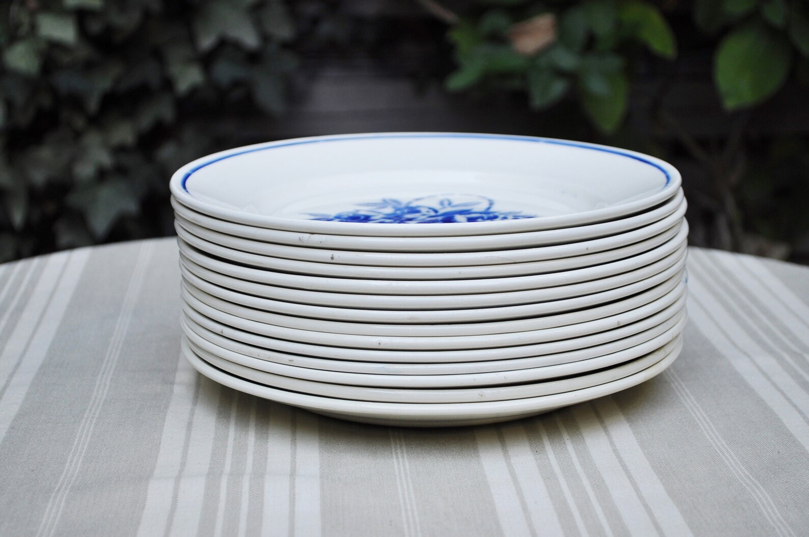 Set of 6 Vintage French Dinner Plates White and Blue Stencil - Etsy