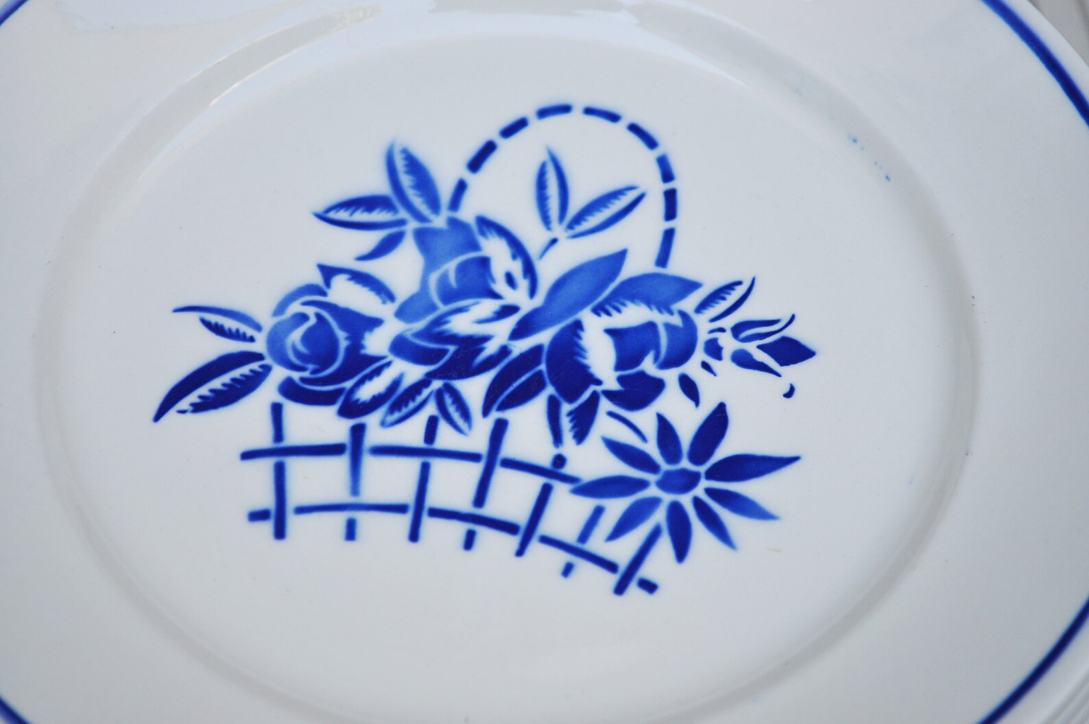 Set of 6 Vintage French Dinner Plates White and Blue Stencil - Etsy