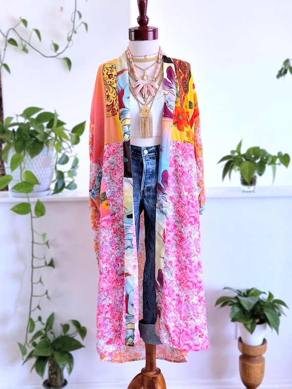 Goddess Robe Fun Tropical Print Robe Made With Vintage Sari - Etsy