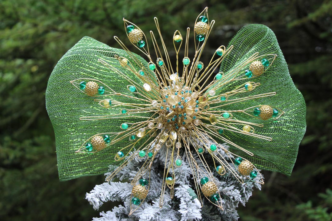 Snowflake Christmas Tree Topper Star Gold Jeweled Handmade Christmas ...
