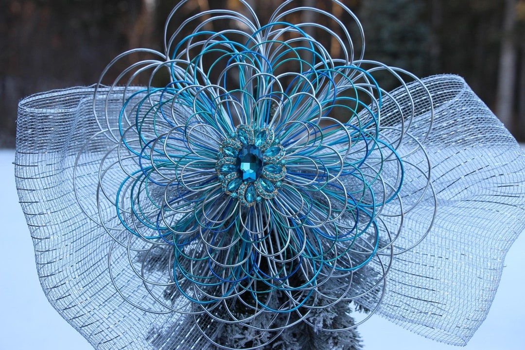 Tree Topper Star ~ Silver & Blue Tree Topper Snowflake ~ Large Bow Tree ...