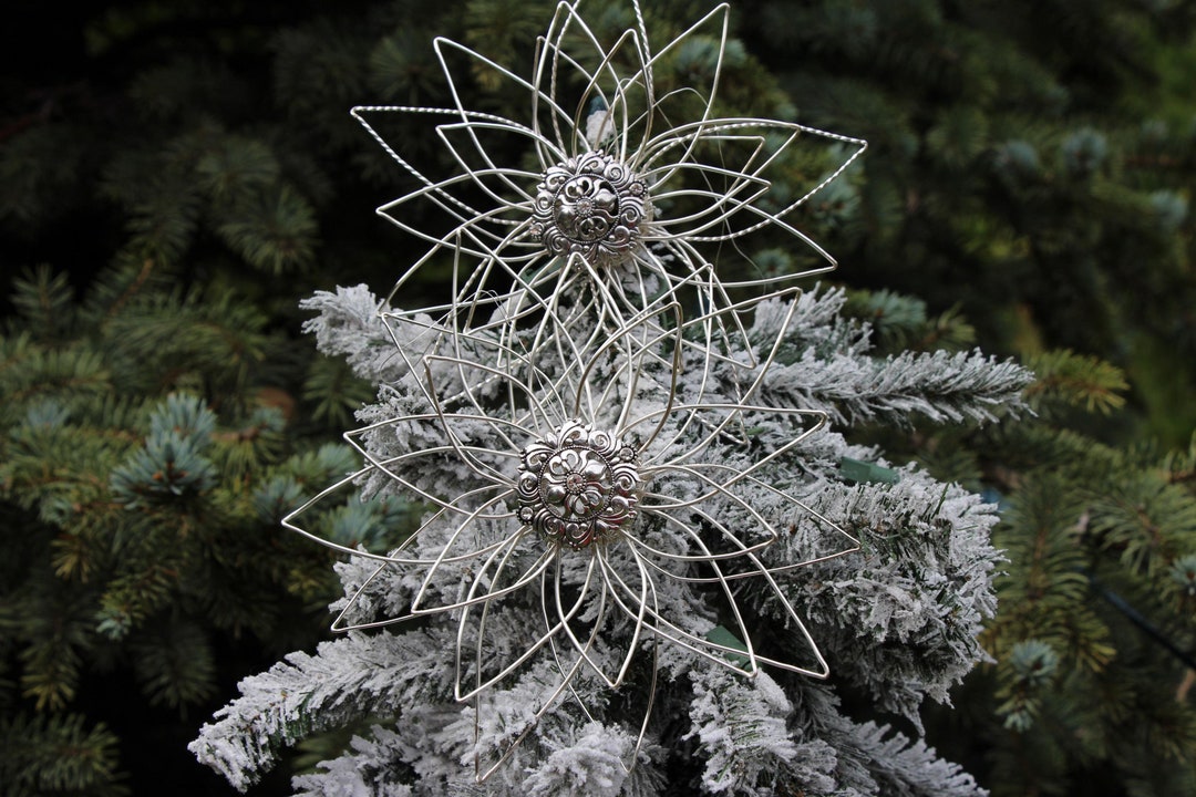 2 Mini Tree Topper Star Ornament Set, Use Both or Gift One Silver ...