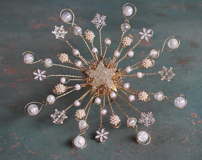 Christmas Tree Topper ~ Gold Star ~ Snowflake Christmas Tree Topper ~ One of a Kind Custom Wire ...
