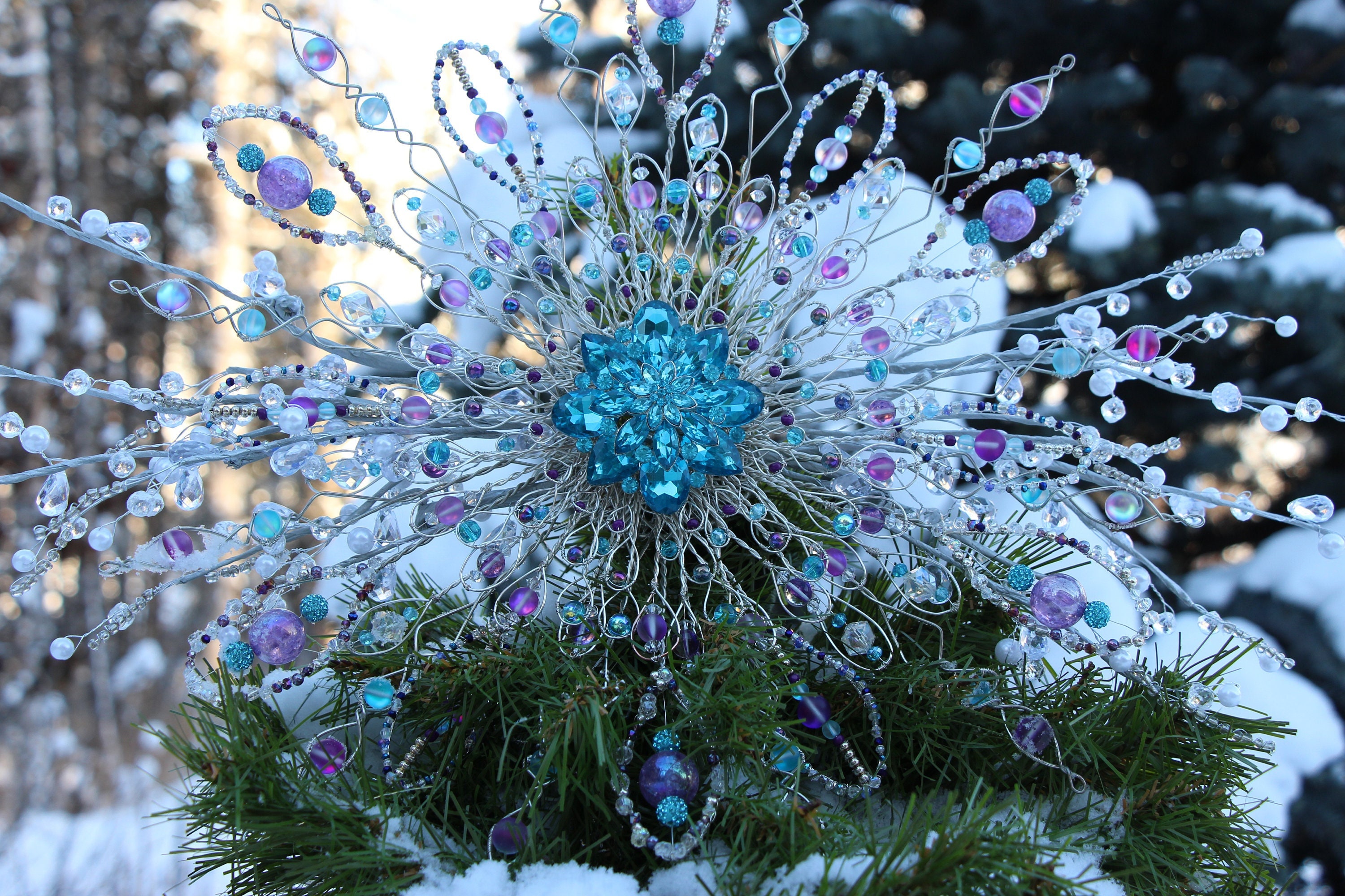 Starburst Christmas Tree Topper Crystal Glass Beaded Snowflake Tree Topper Large Lightweight Elegant Handmade in Alaska Free Shipping Etsy