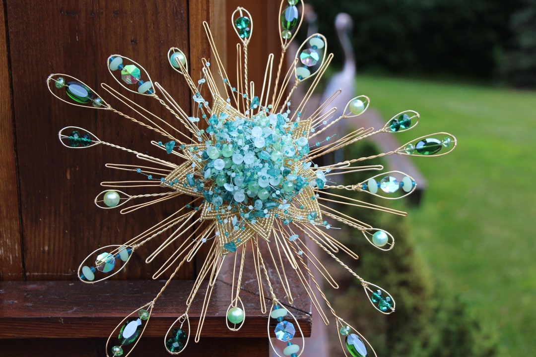 Snowflake Tree Topper Star Gold Jeweled Christmas Tree Topper Green ...