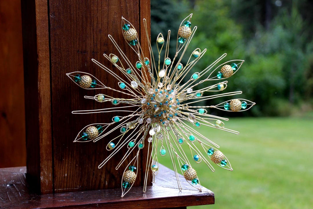 Handmade Jeweled Christmas Tree Topper: Teal & Gold Snowflake - Etsy