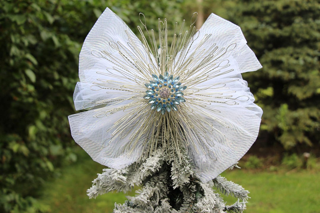 Snowflake Christmas Tree Topper Star Silver and Blue Jewel Christmas ...
