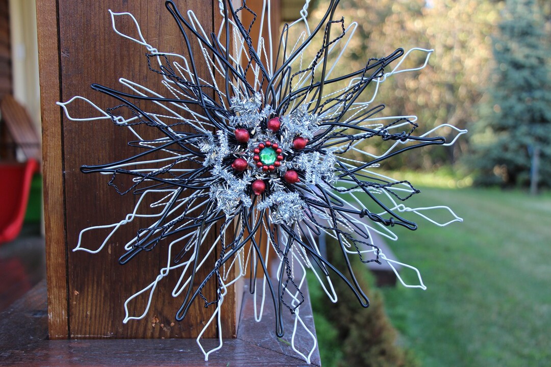 Tree Topper Snowflake ~ Large Tree Topper Star ~ Red ~ Silver & Black ...