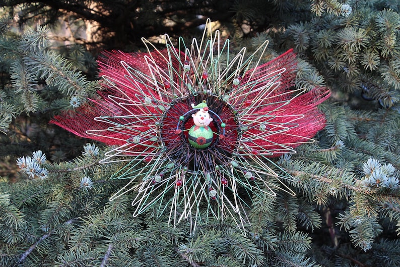 Large Elf Christmas Tree Topper: Whimsical Handmade Beaded Star Xmas ...