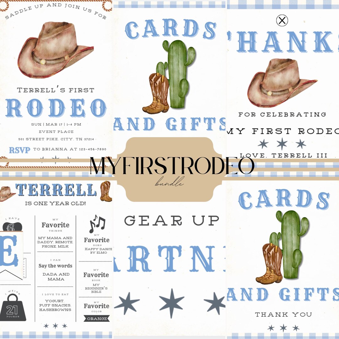 EDITABLE 1st Rodeo First Birthday Party BUNDLE I Cowboy Kids Western ...