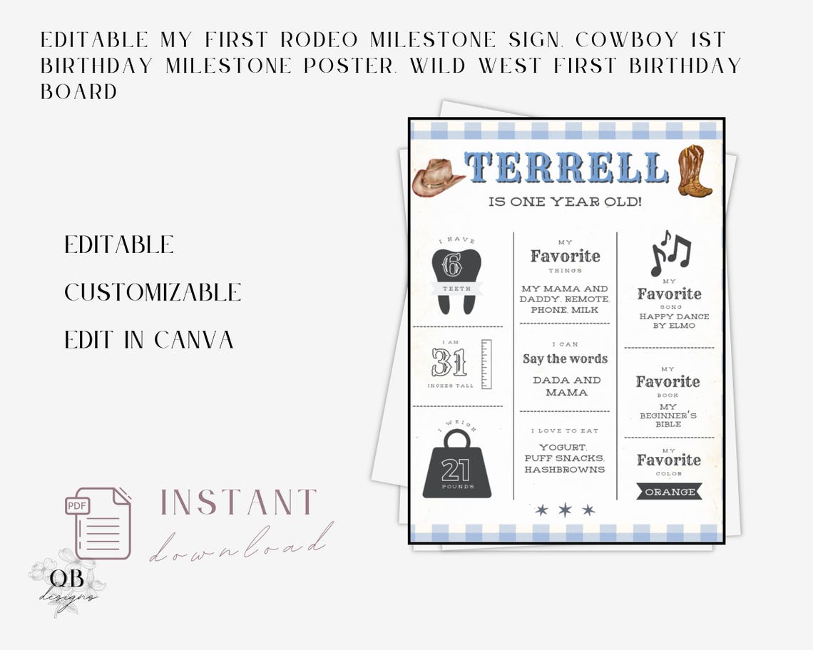 EDITABLE My First Rodeo Milestone Sign, Cowboy 1st Birthday Milestone ...
