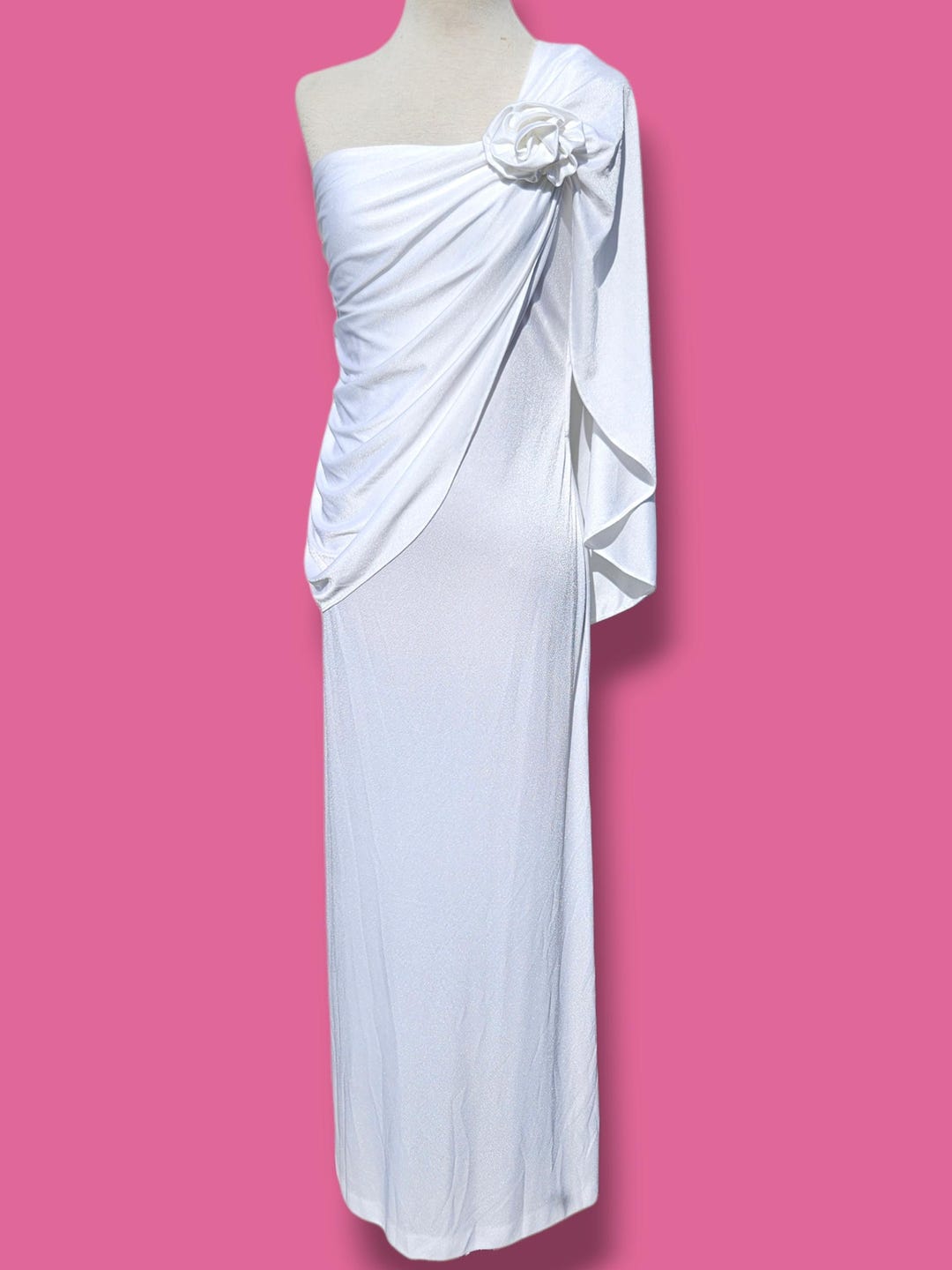 1970s Joy Stevens White One Shoulder Maxi Length Gown - Etsy