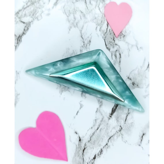 1980s Blue and Chrome Type Triangle Brooch - Gem