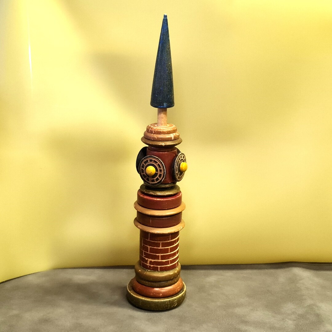 Vintage Small Stacking Wooden Clock Tower - Collectible Wood Toy - Folk ...