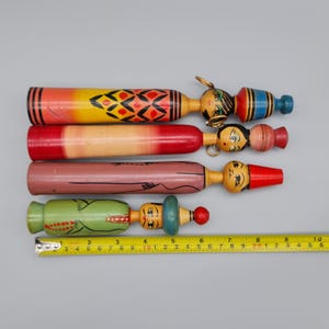 4 X Vintage Egyptian Spindle Dolls Wooden Spool Folk Art Hand Painted ...