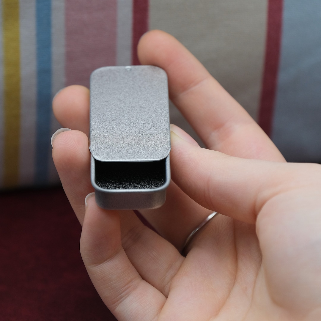 Mini 10ml Rectangular Tin With Sliding Lid Silver - Pill Box/lip Balm ...