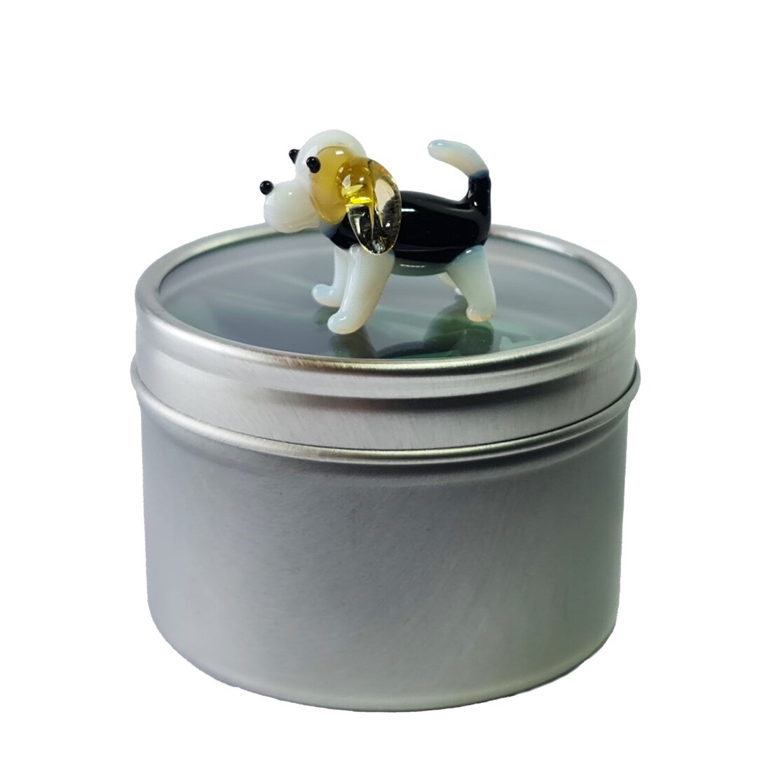 Mini Glass Beagle Puppy in Gift Tin Cute Little Handmade Glass Animal ...