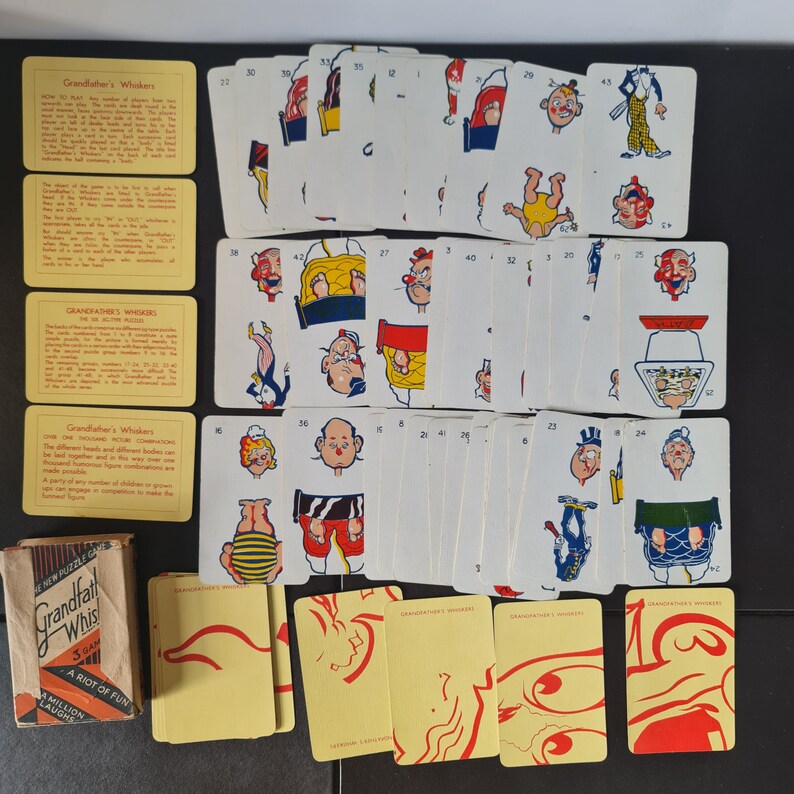 Vintage Grandfather's Whiskers Card Game John Waddington Games Complete ...