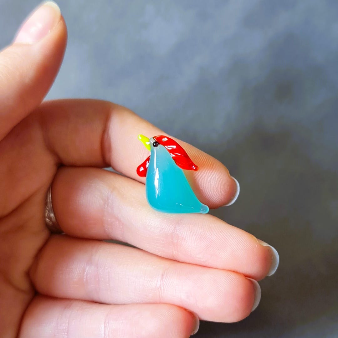 Mini One Inch Blue Glass Chicken - Cute Little Handmade Glass Animal ...