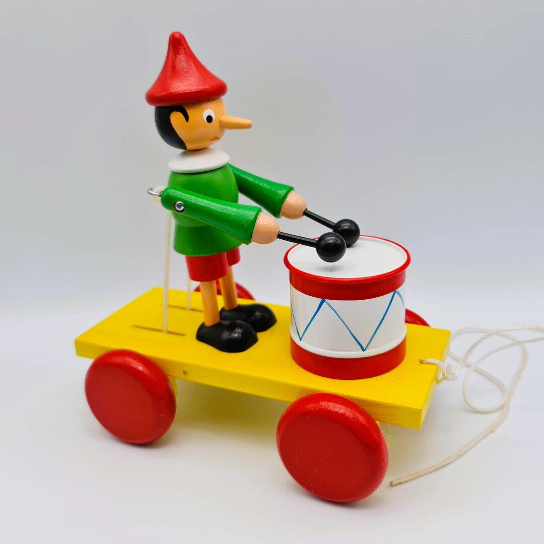 Wooden Pull Along Pinocchio Drummer - Collectible Musical Drumming Toy ...