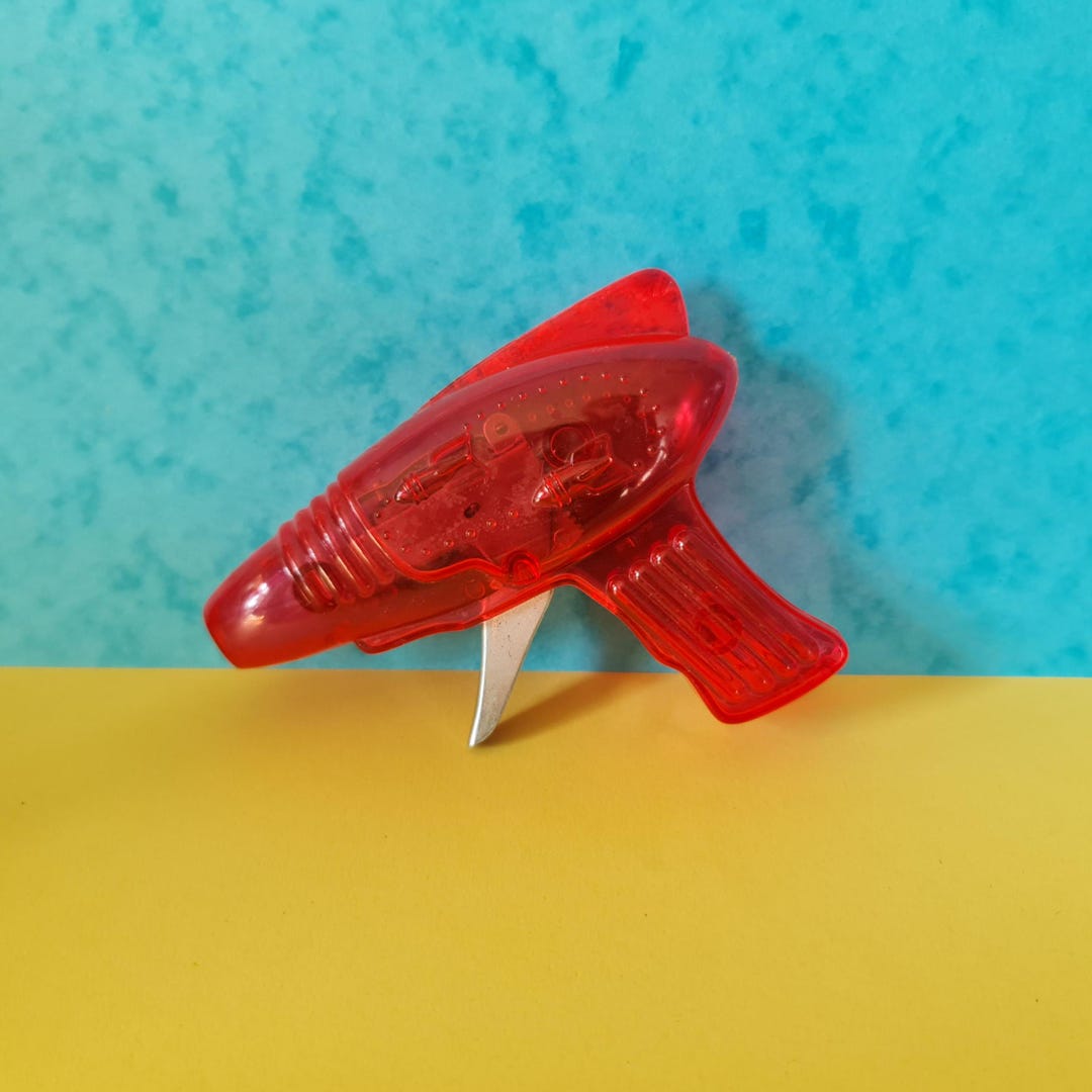 Vintage Sparking Space Gun Friction Plastic Ray Gun Red Made in Hong ...