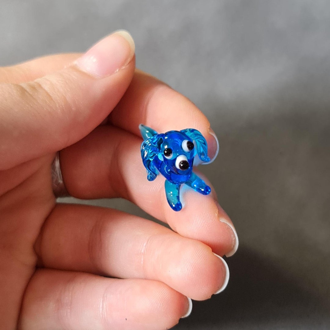 Mini One Inch Blue Glass Puppy - Cute Little Handmade Glass Animal ...